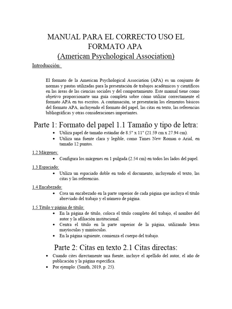 2do MANUAL "PARA EL CORRECTO USO EL FORMATO APA" | PDF | Citación | Estilo apa