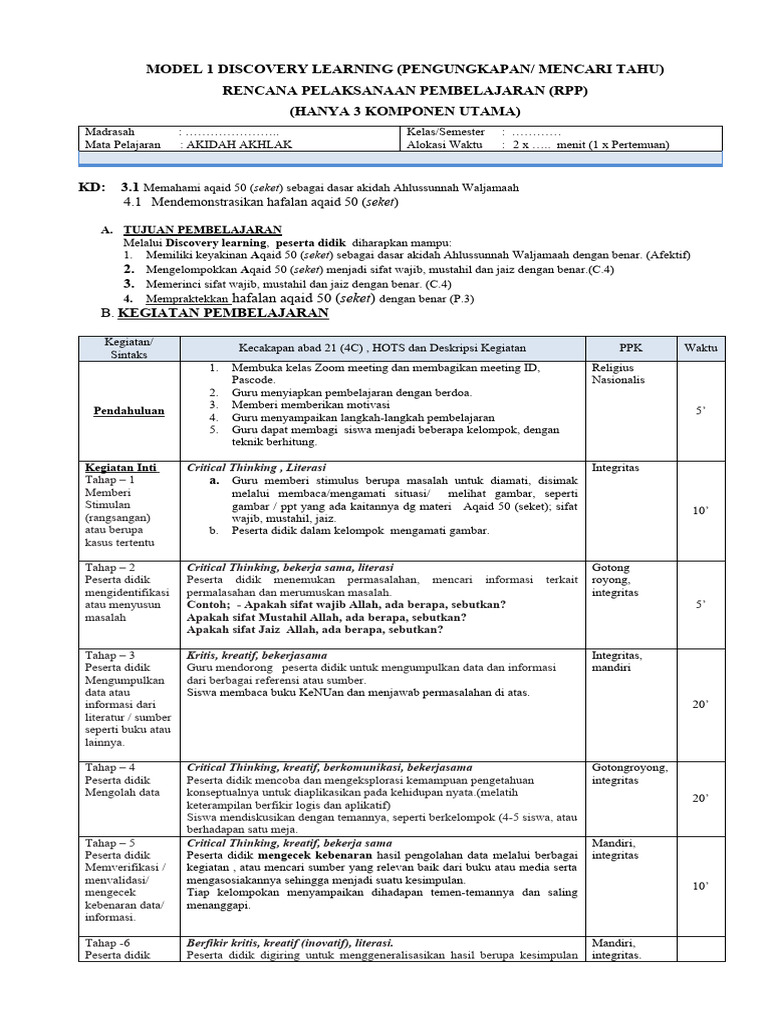 RPP Daring Model Discovery Learning (Mencari Tahu) | PDF | Karier & Perkembangan | Pengembangan Diri