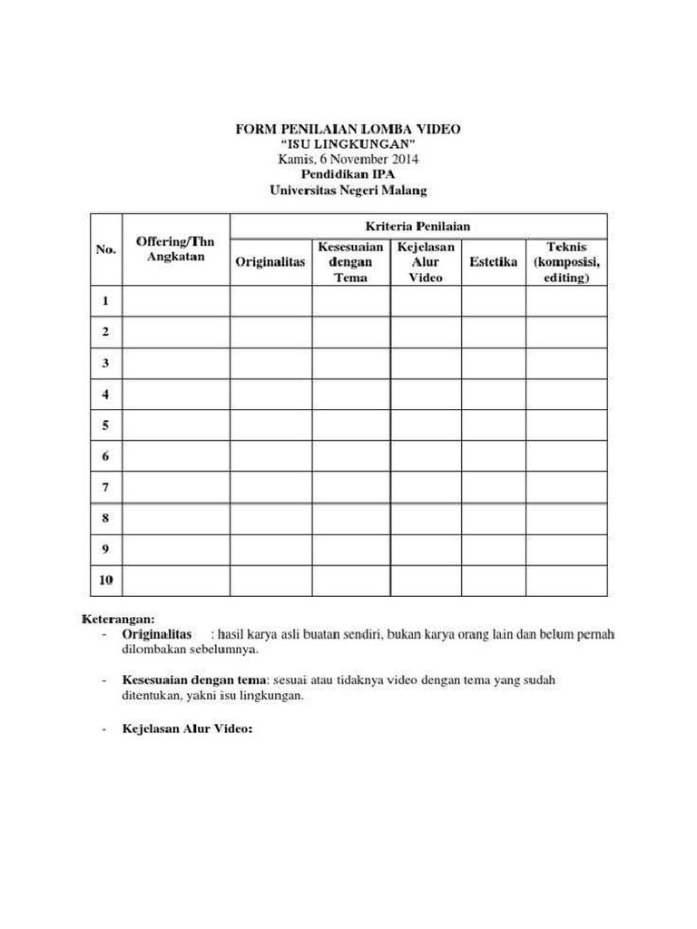 Form Penilaian Lomba Video - PDF | PDF