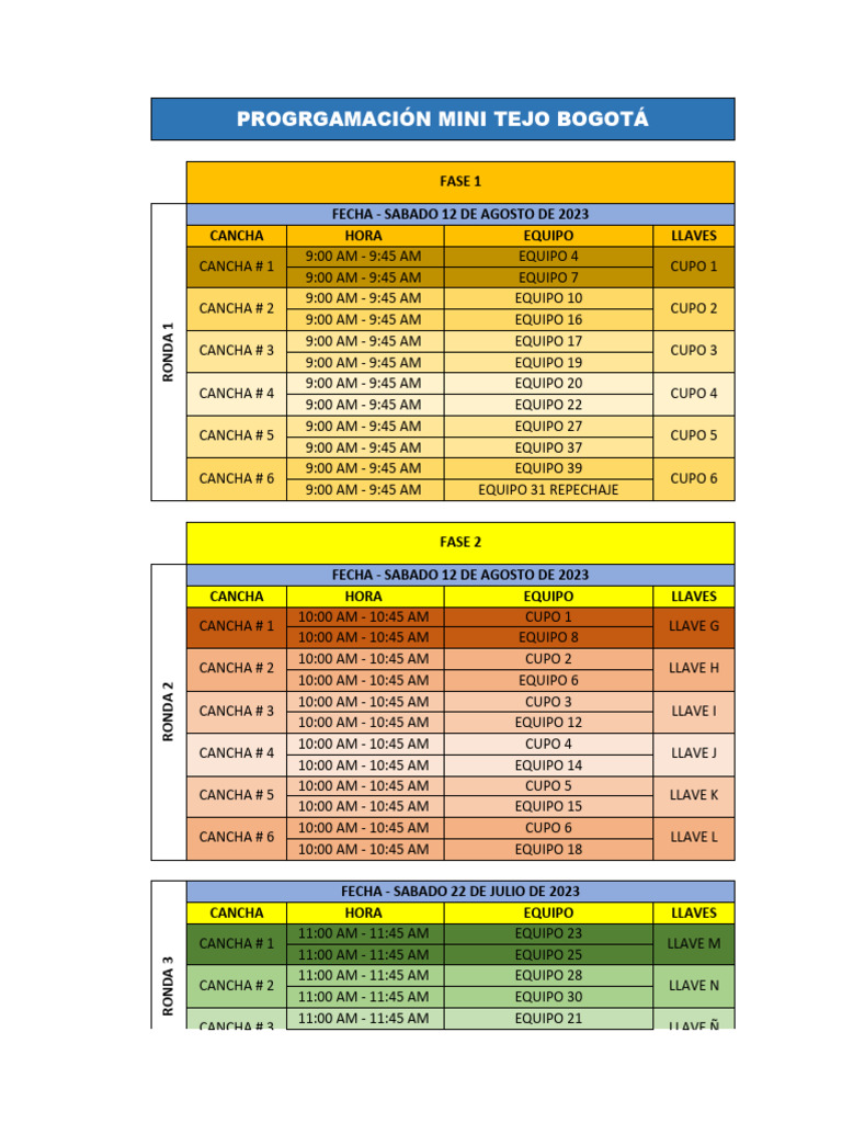 Programación Mini Tejo Fase 1 Y Fase 2 Pdf