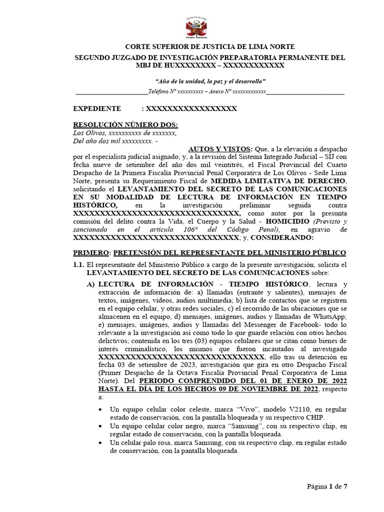Resol. Improcedencia de Requerimiento de Levantamiento Del Secreto de La Comunicaciones (2023 ...