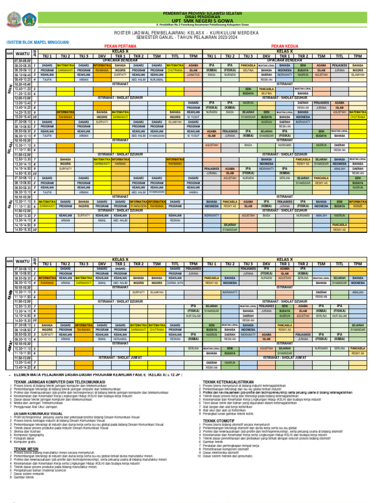 Roster-Jadwal PBM Sms Ganjil TP - 2023-2024 | PDF