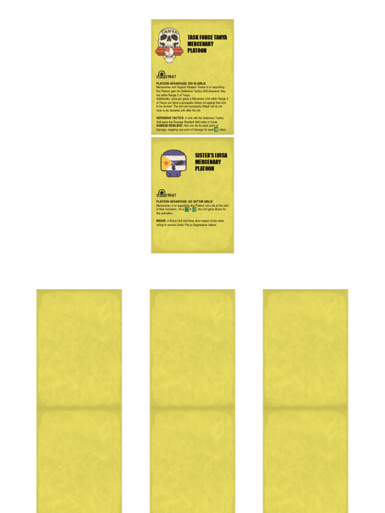 Dust 1947 Mercenary Platoon Cards | PDF