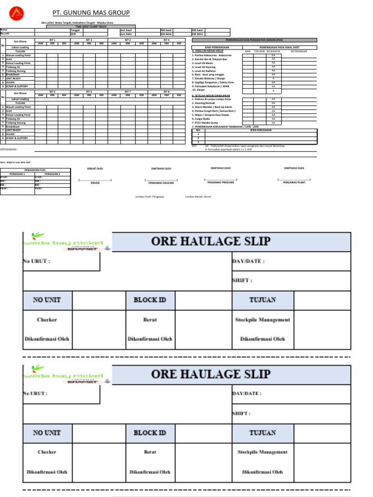 Time Sheet Alat Berat Dump Truck | PDF