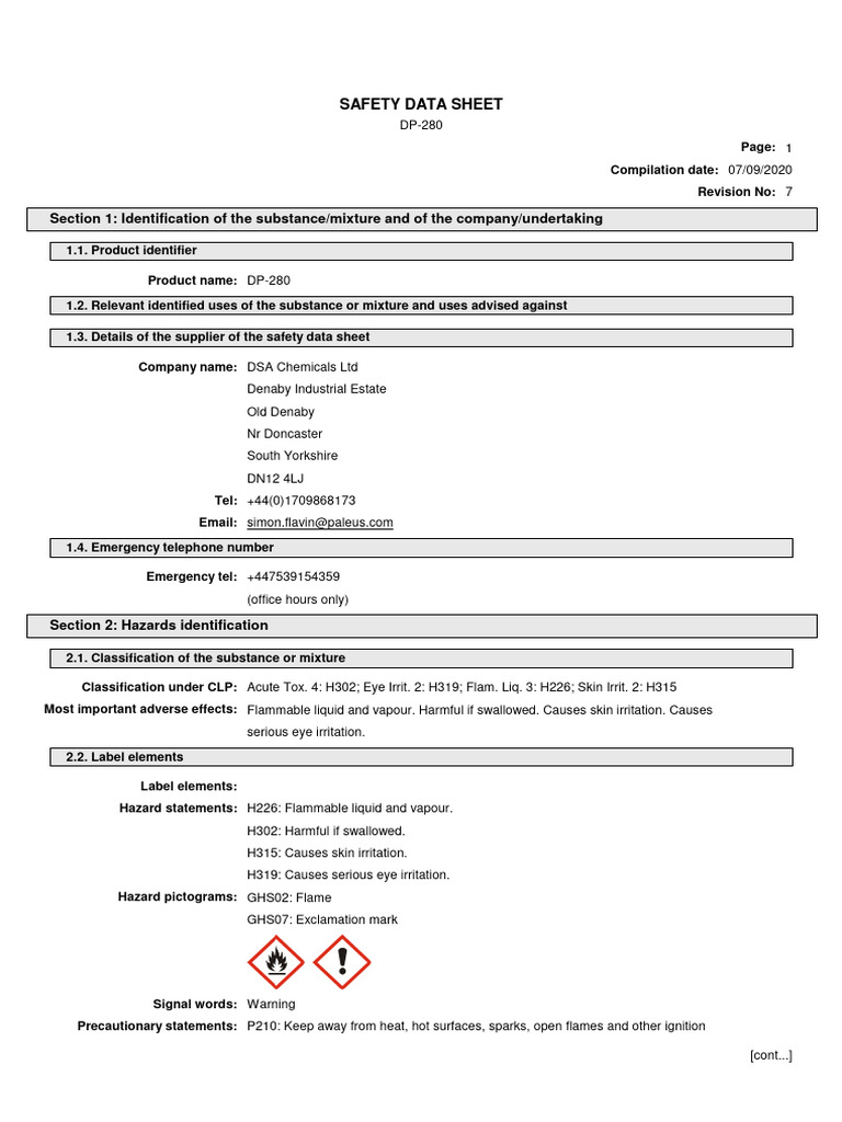 DP-280 Safety Data Sheet | PDF