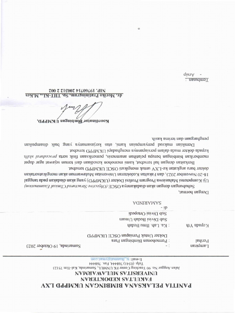 Contoh Surat Permohonan Bimbingan OSCE 2023 | PDF