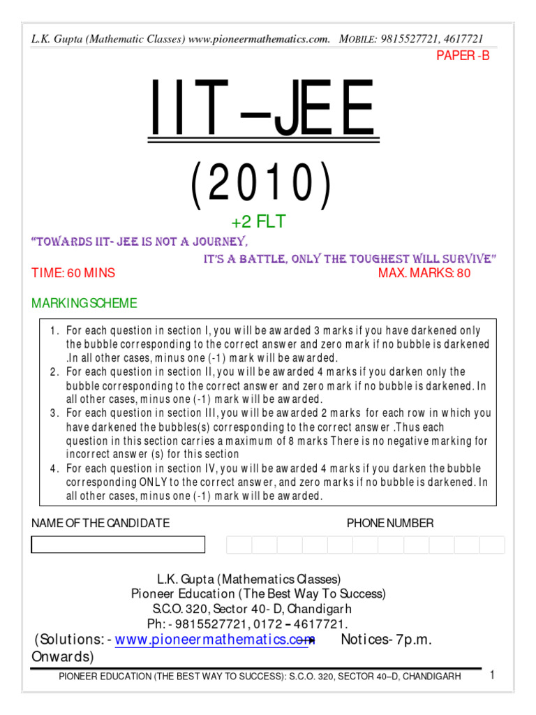IIT - JEE PAPER - 2, 10 Jan Sol | PDF | Velocity | Mathematical Objects