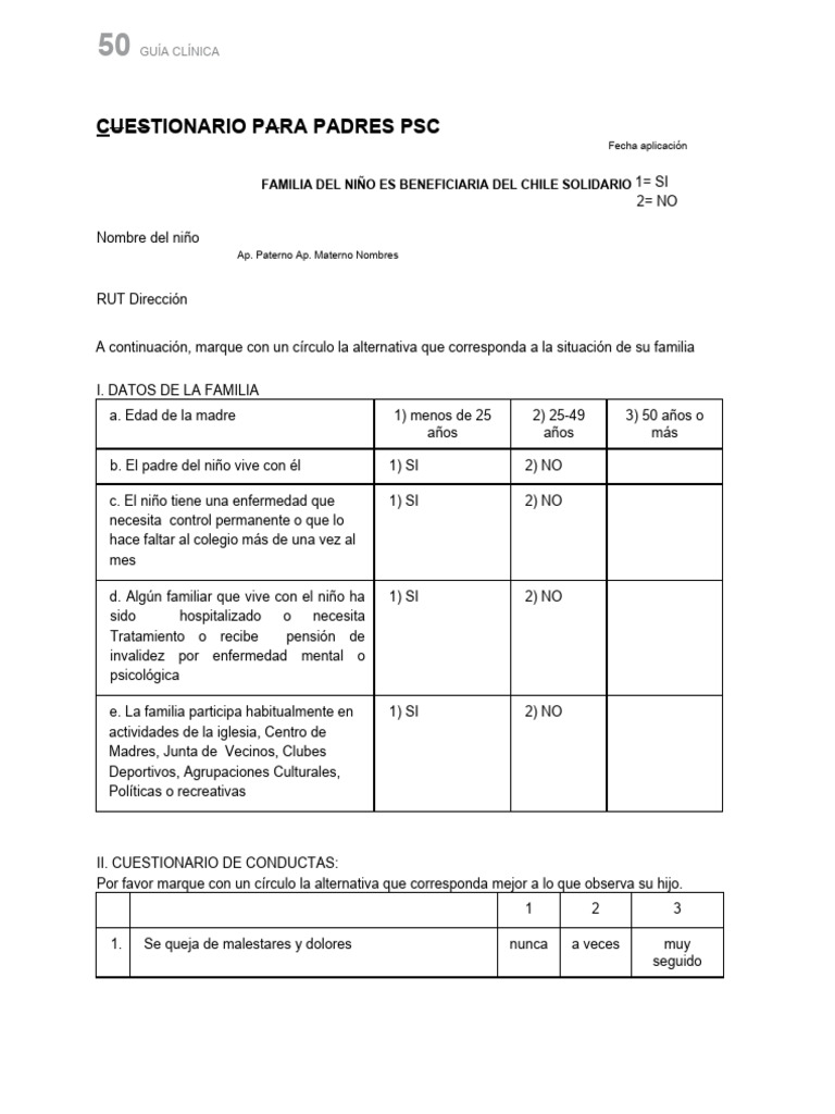 Cuestionario PSC para Padres | PDF