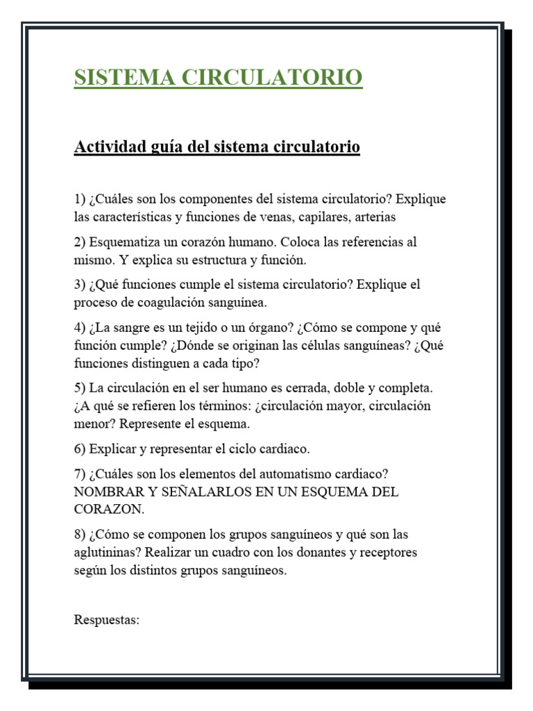 Guía del Sistema Circulatorio | PDF | Sistema circulatorio | Sangre