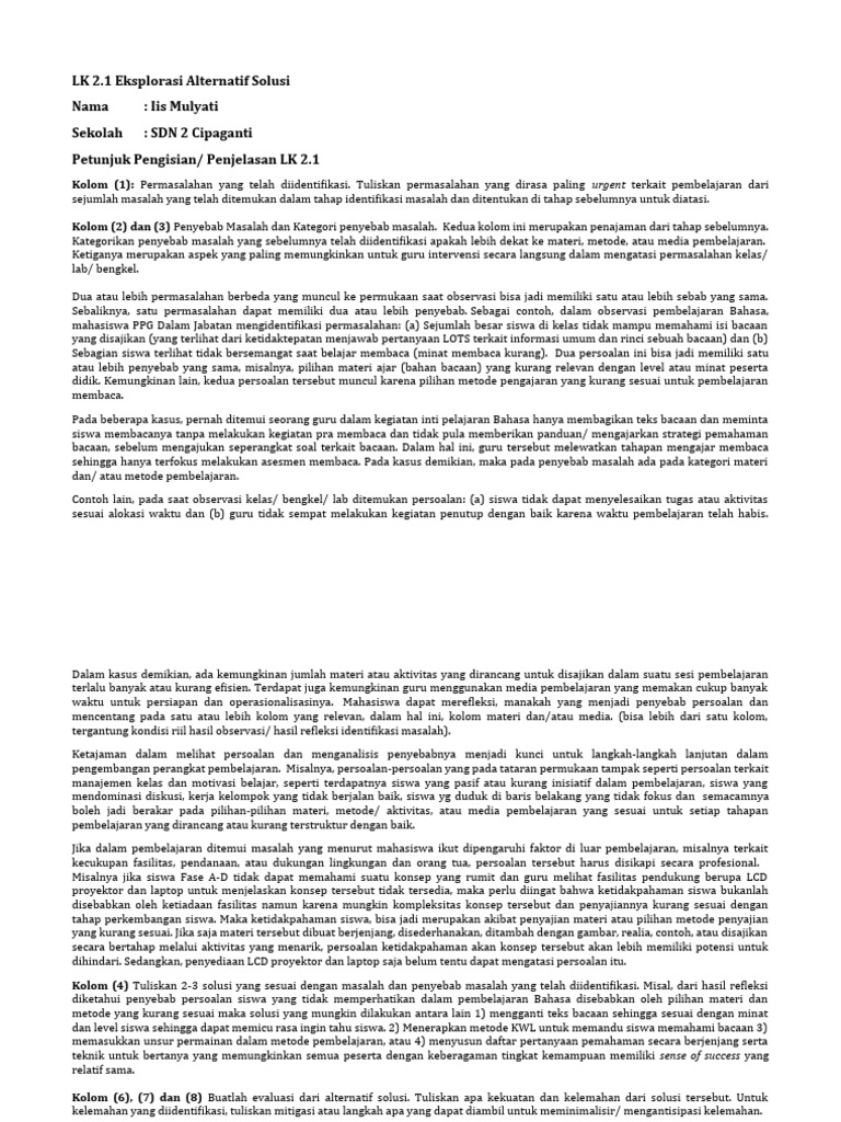 Contoh LK 2.1 Eksplorasi Alternatif Solusi | PDF | Kesehatan Holistik | Sains & Matematika