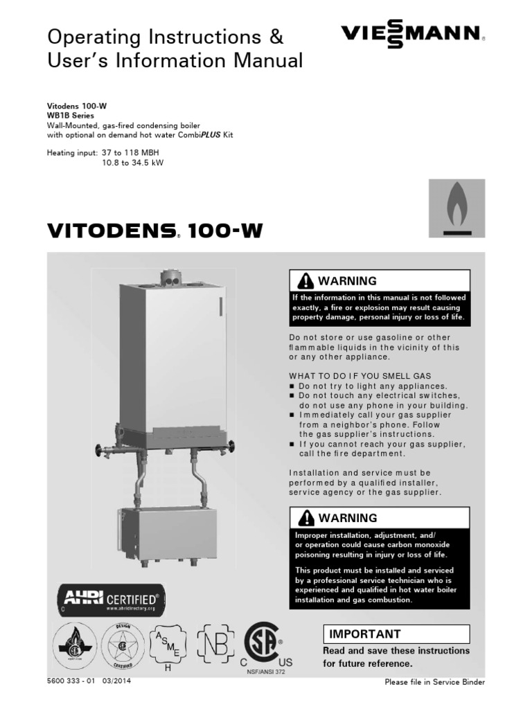 Vitodens - 100-W Manual | Download Free PDF | Water Heating | Chimney