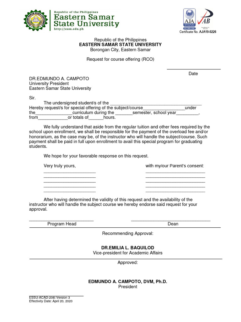 Eastern Samar State University: Certificate No. AJA19-0226 | PDF