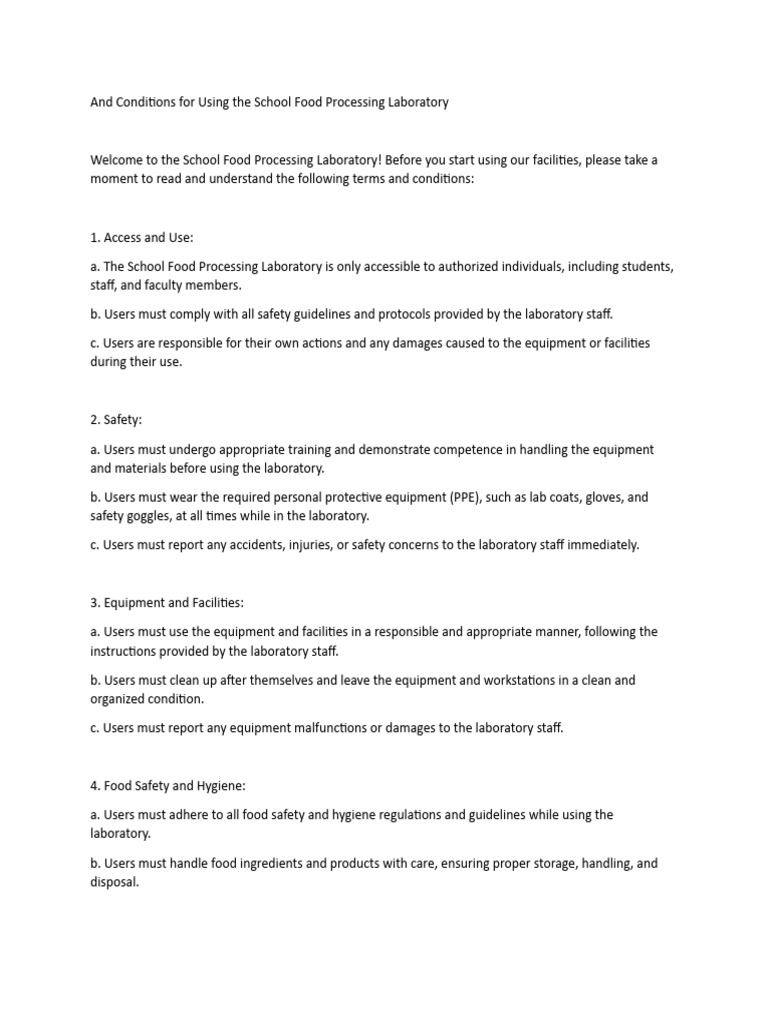 Use of Food Processing Laboratory | PDF | Laboratories | Safety