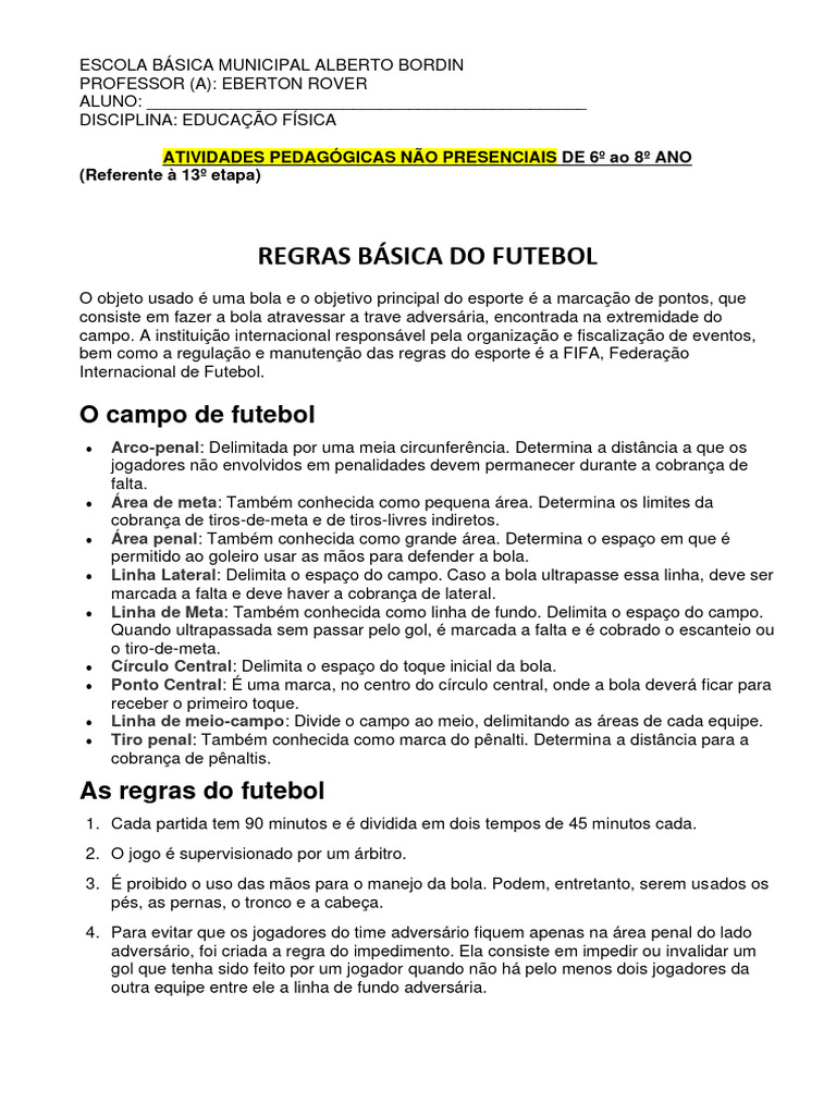Regras Básicas do Futebol | PDF | Futebol | Variantes esportivas