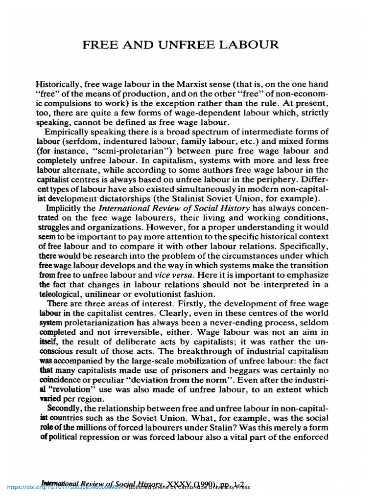 Free and Unfree Labour | PDF