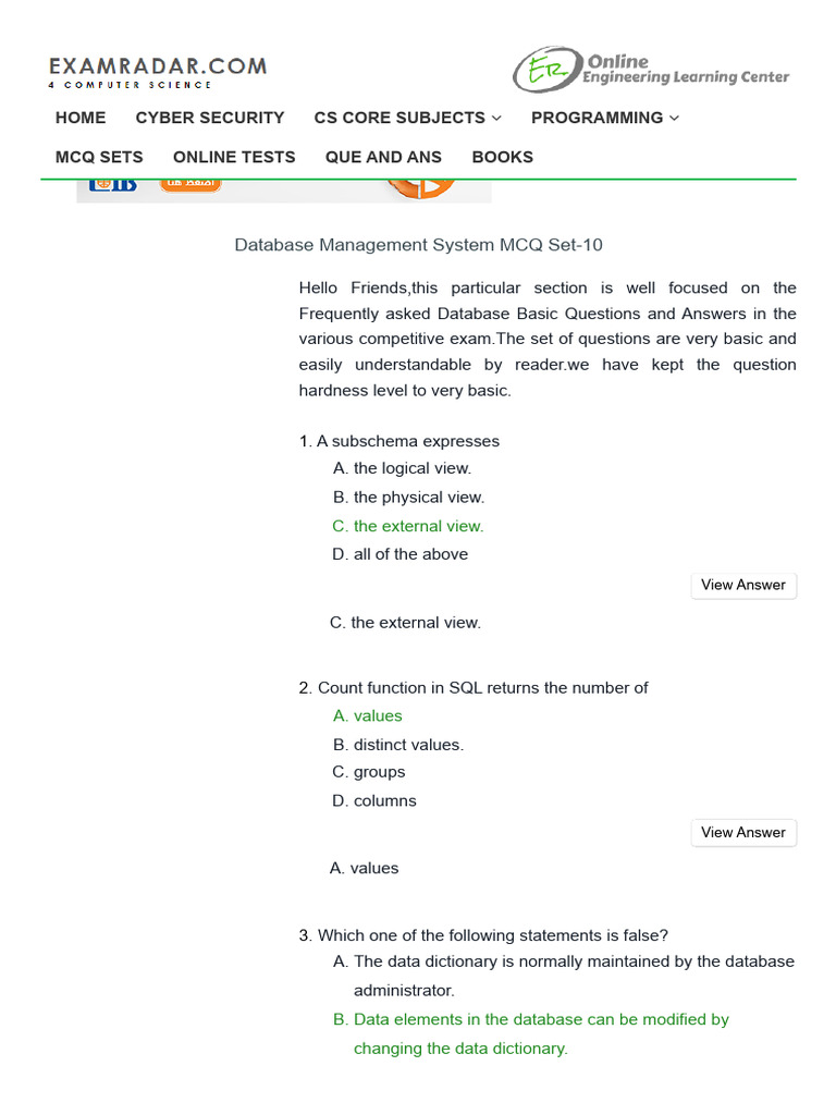 Database Download Free Pdf Databases Multiple Choice 