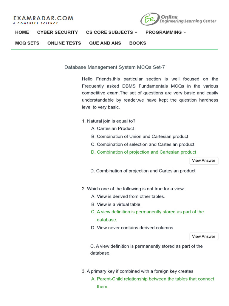 Database | PDF | Databases | Multiple Choice