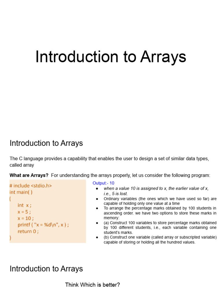 Introduction To Arrays Pdf Pointer Computer Programming Integer