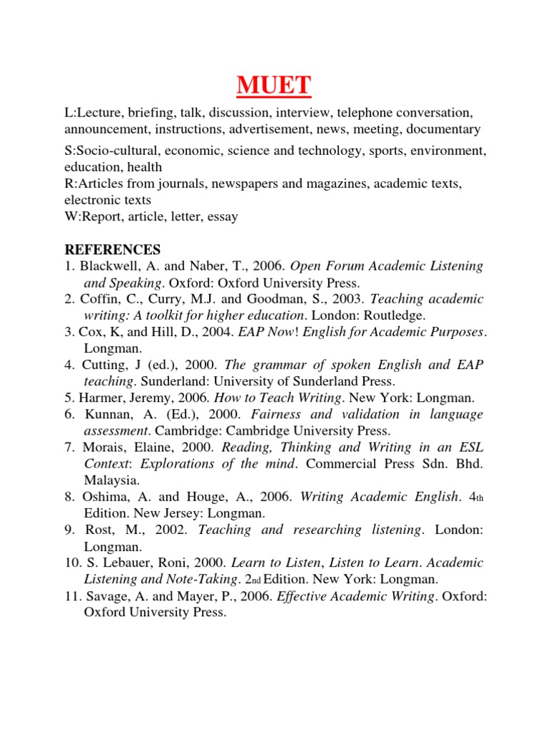 MUET: Academic Listening and Speaking Guide | PDF | Foreign Language ...