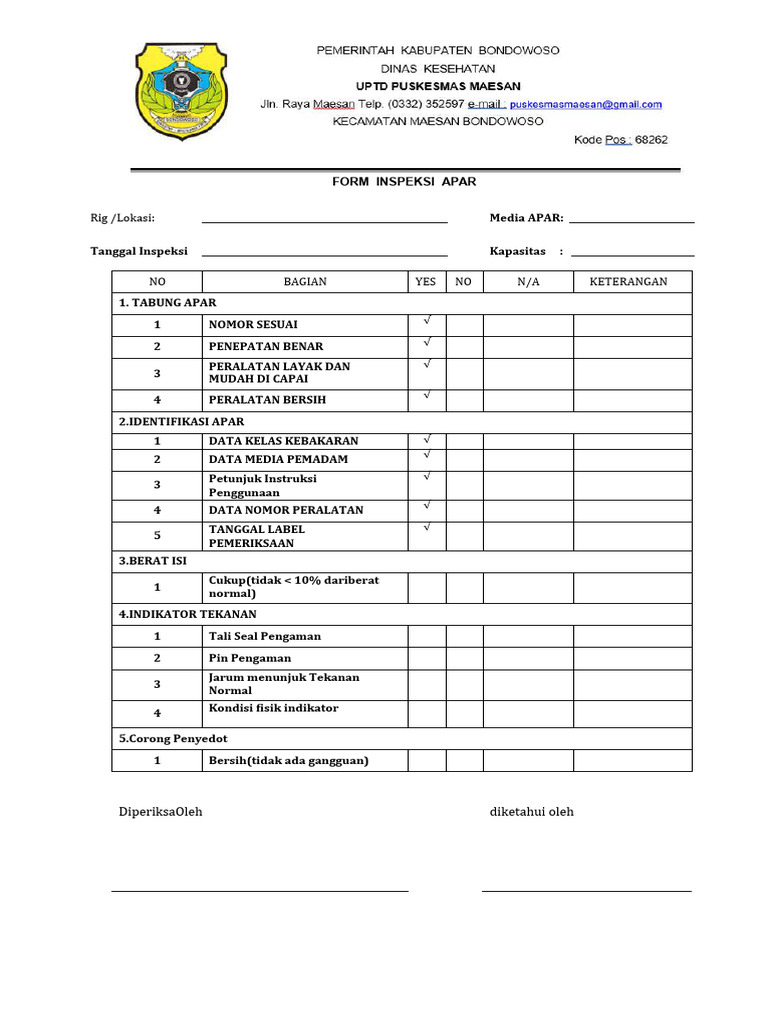 Form Inspeksi Apar PKM Maesan | PDF