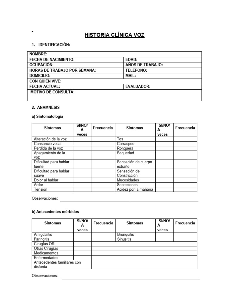 Historia Clinica Voz | PDF | Medicina CLINICA | Enfermedades y trastornos