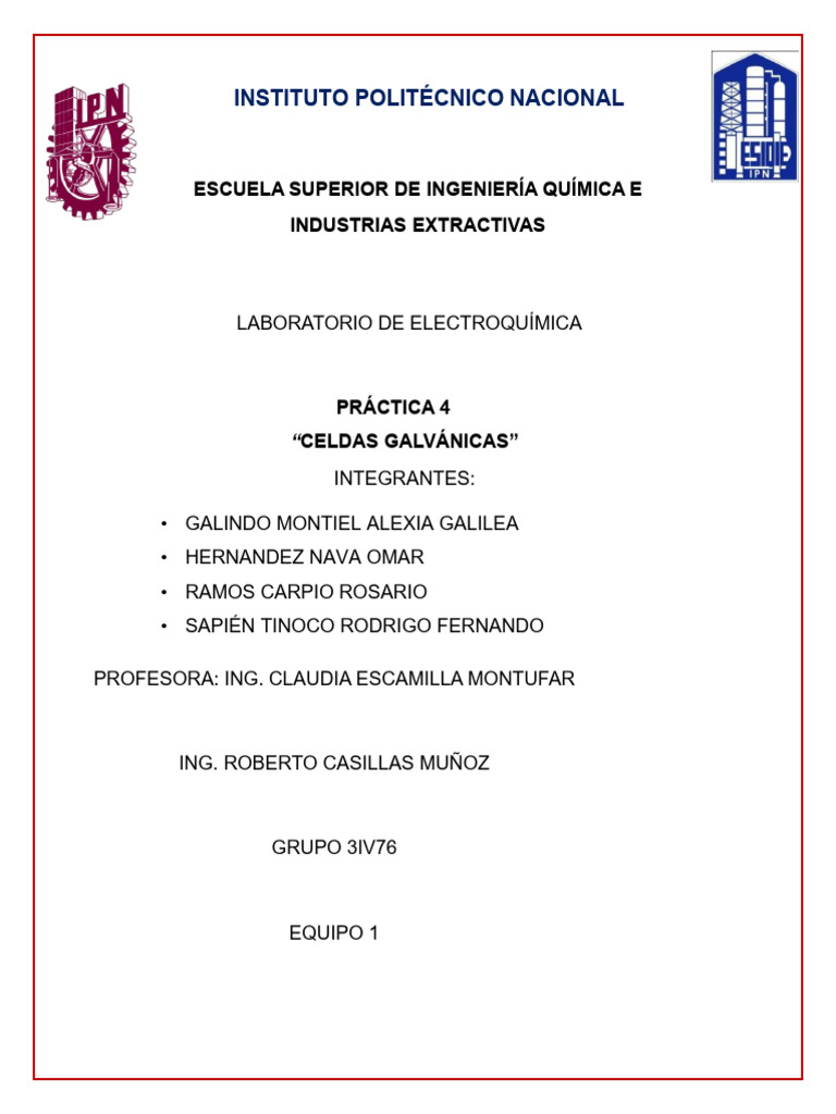 Practica 4 - Celdas Galvanicas | PDF