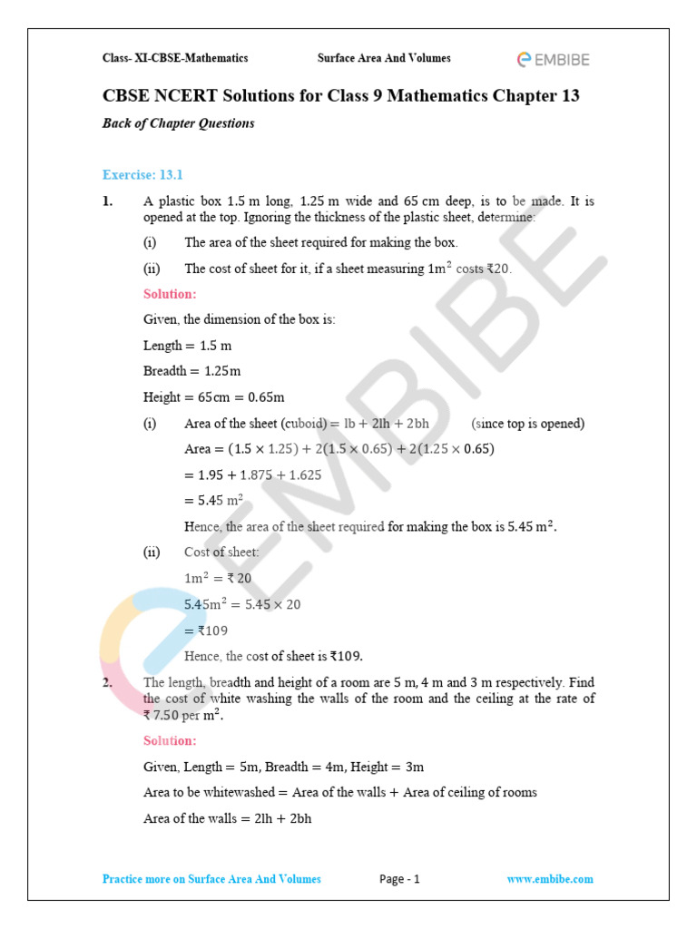 NCERT Grade 09 Mathematics Surface-Area-Volume | PDF | Sphere | Area