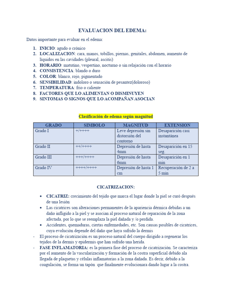 Evaluacion Del Edema | PDF | Cicatrización de la herida | Cicatriz