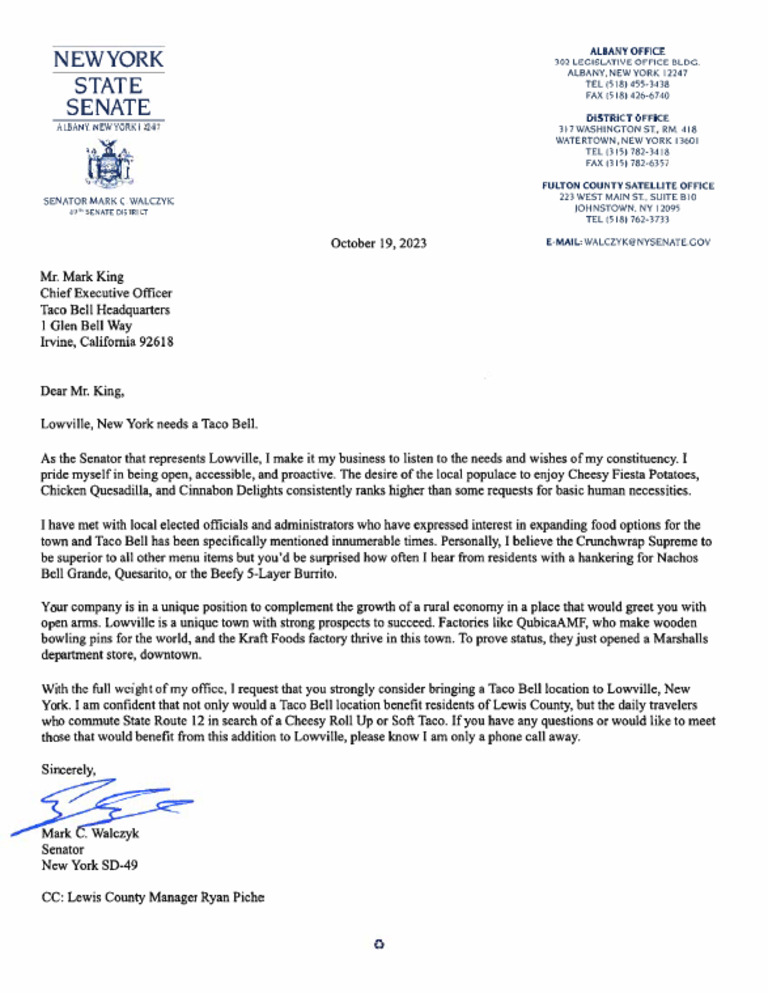 Walczyk Taco Bell Letter Oct. 2023 | PDF