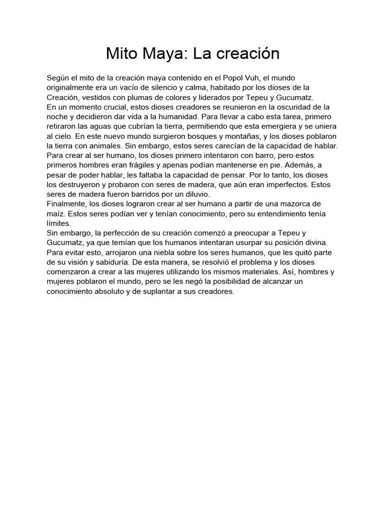 Creación Maya según el Popol Vuh | PDF