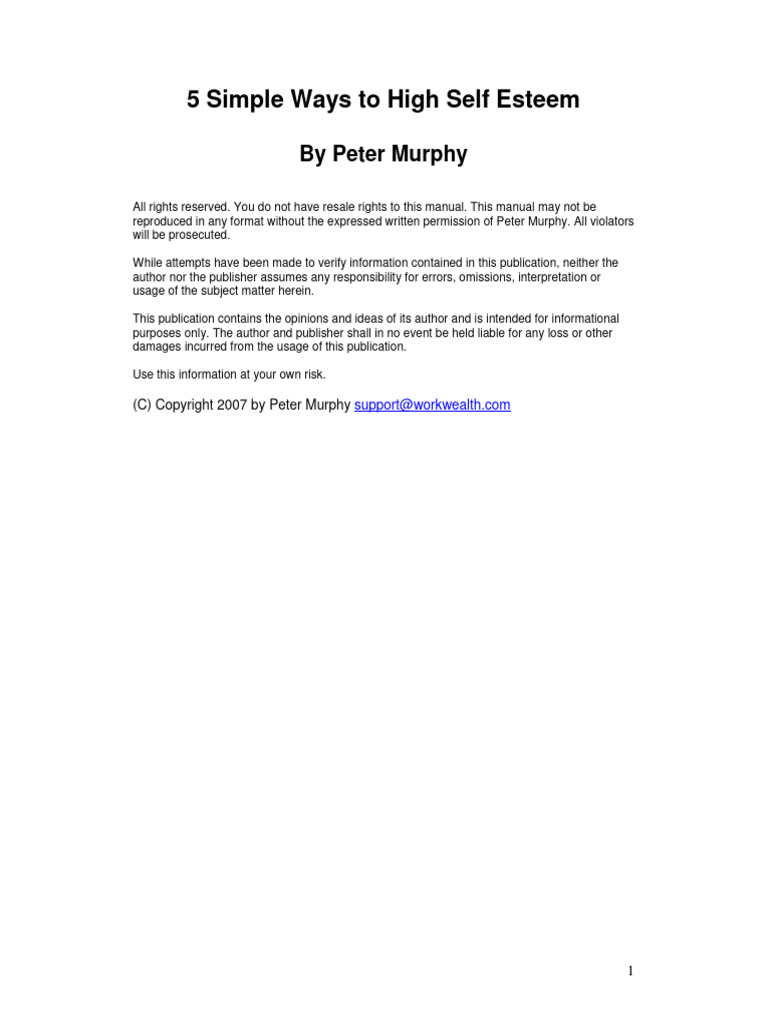 5 Simple Ways To High Self Esteem Mini Seminar Pdf Feeling Self