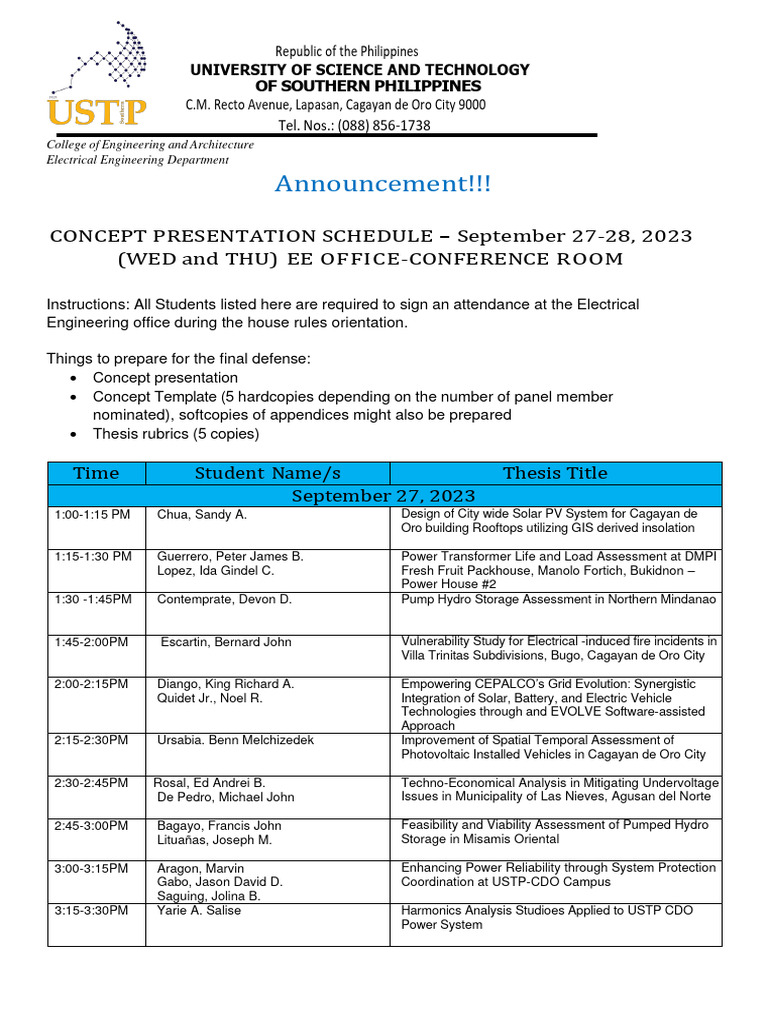 Thesis Schedule Sept 2728 2023 Final | PDF | Solar Power | Photovoltaics