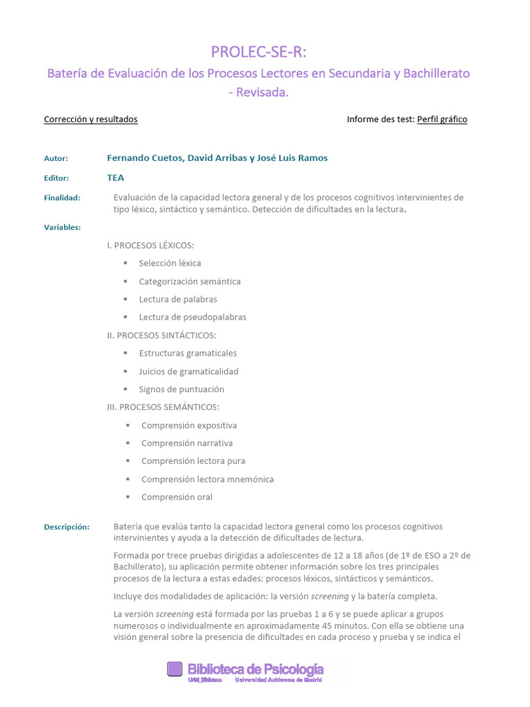 Prolec Se R | PDF | Comprensión lectora | Evaluación