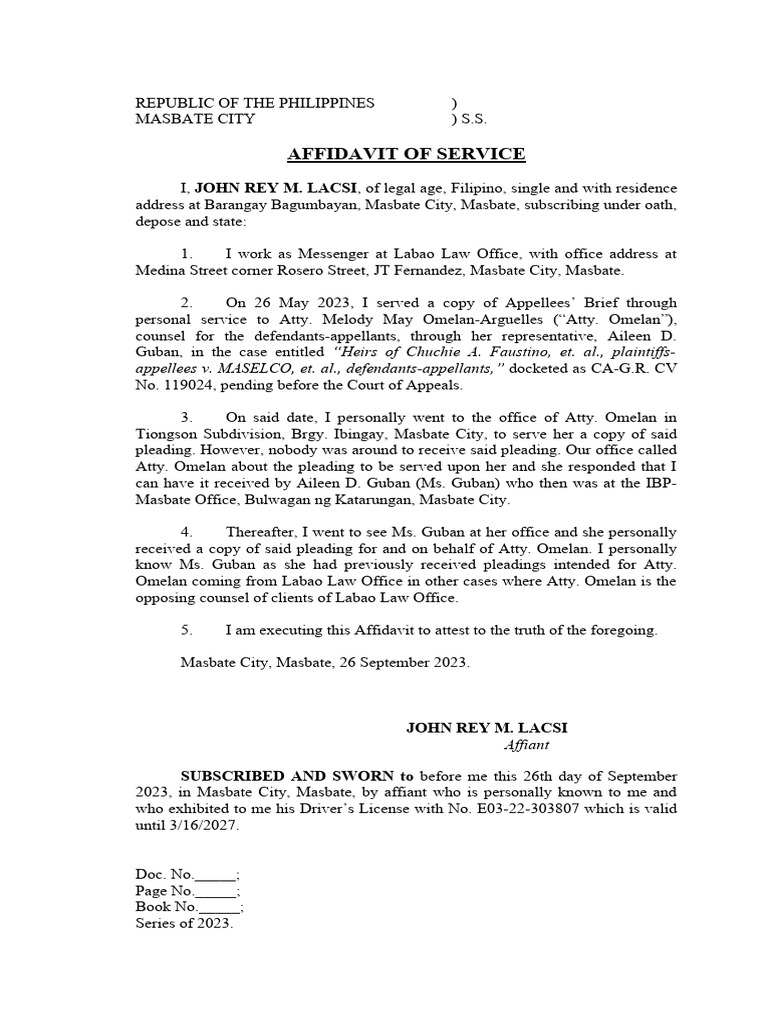 Affidavit of Service | PDF