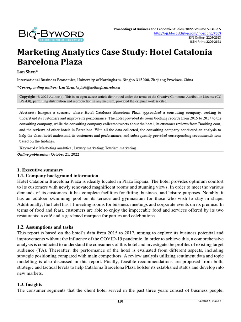 Marketing Analytics Case Study Hotel Catalonia Bar | PDF
