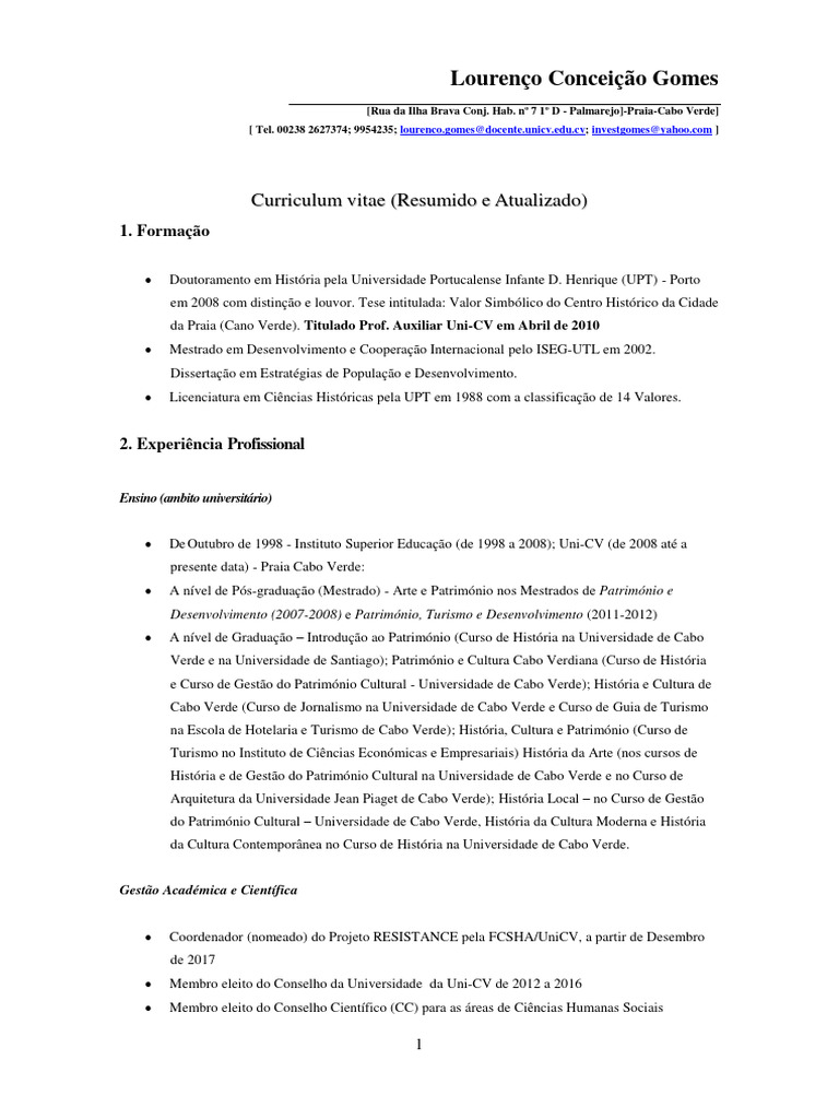 CV - Lourenço Gomes | PDF