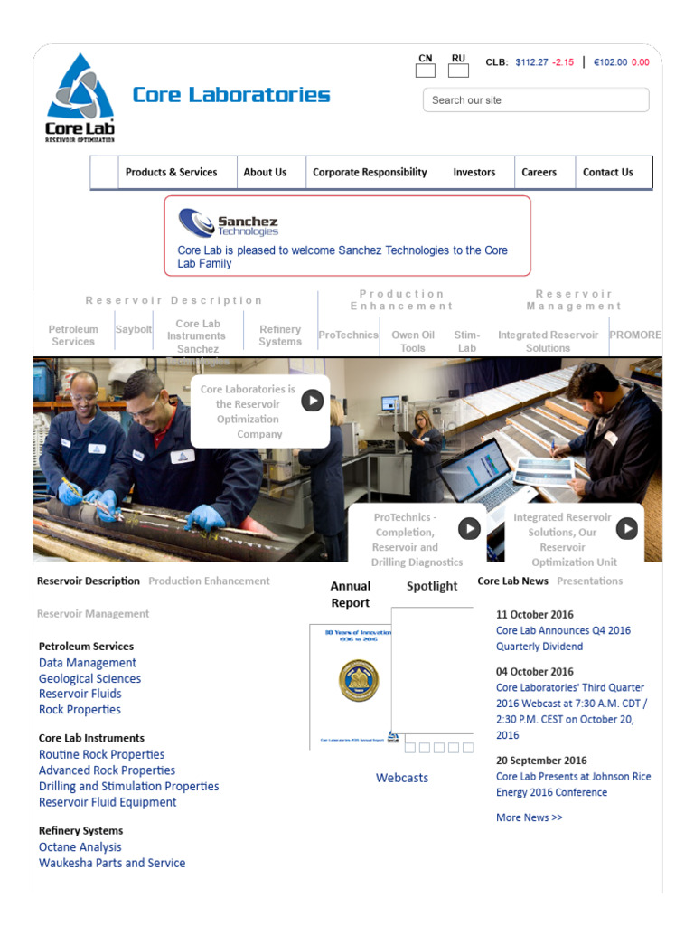 Core Laboratories - The Reservoir Optimization Company | PDF