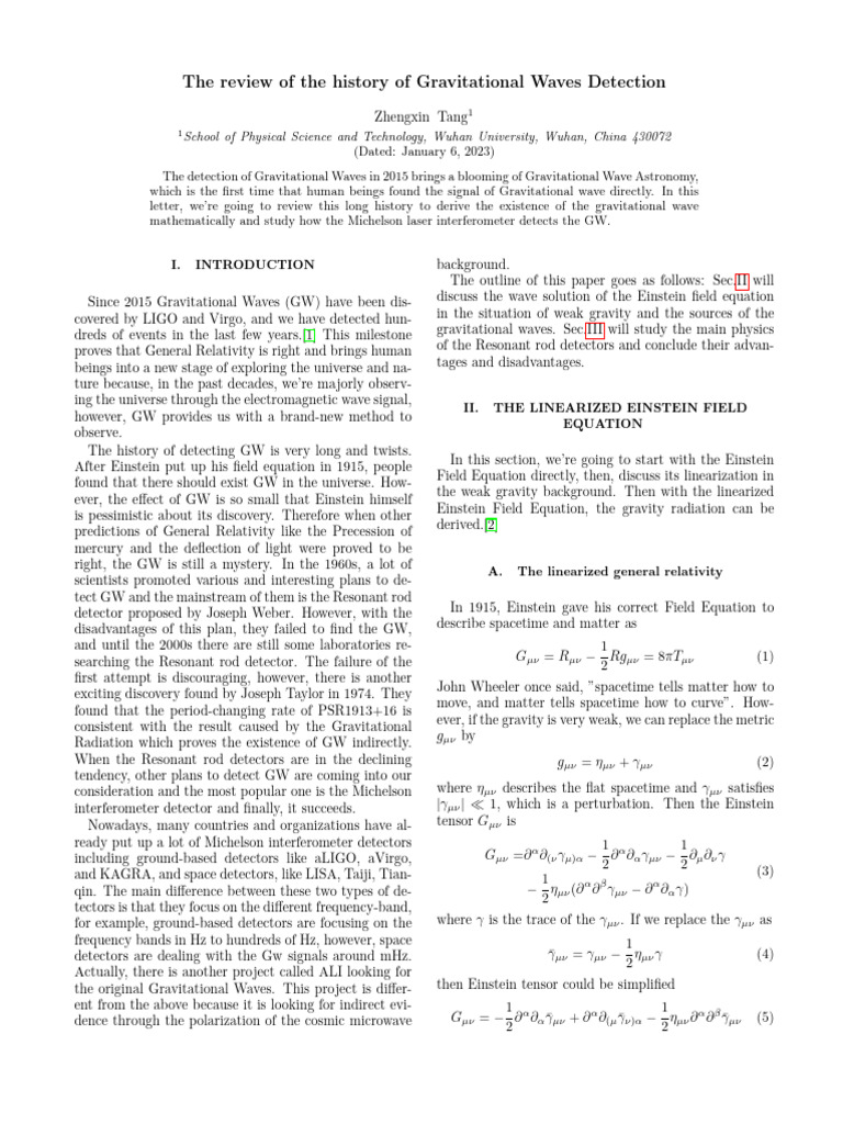 The Review Of The History Of Gravitational Waves Detection Pdf Gravitational Wave General