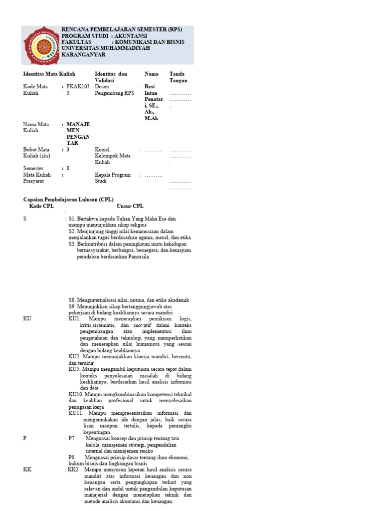 RPS Manajemen Pengantar 2023 | PDF