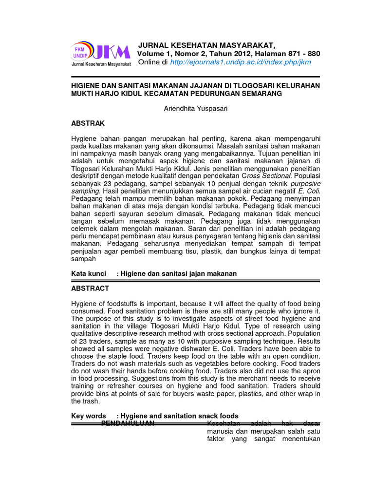 Hygiene Jajanan Di Tlogosari Semarang Pdf Kesehatan Holistik