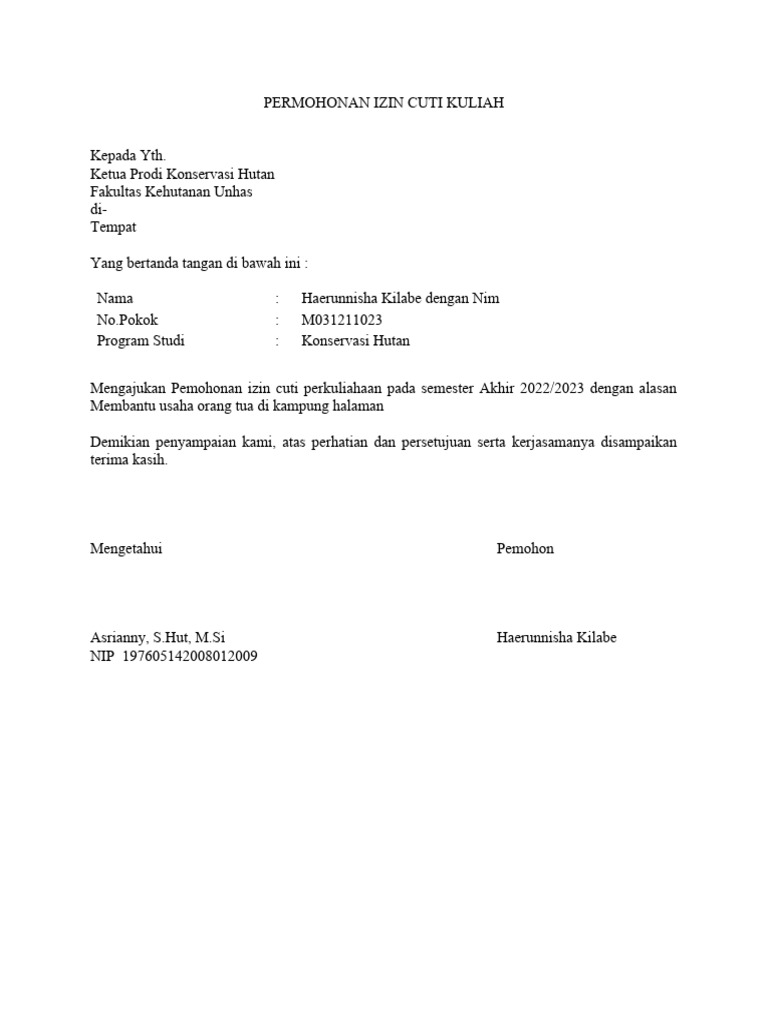 Permohonan Izin Cuti Kuliah | PDF