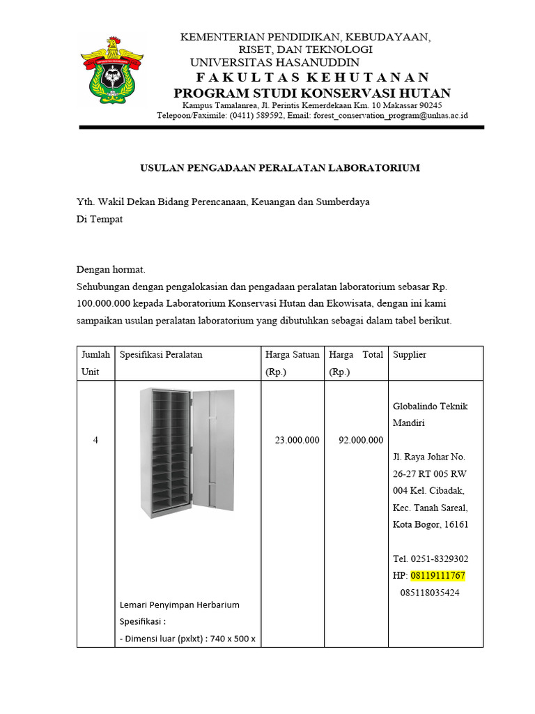 Pengusulan Peralatan LAB | PDF