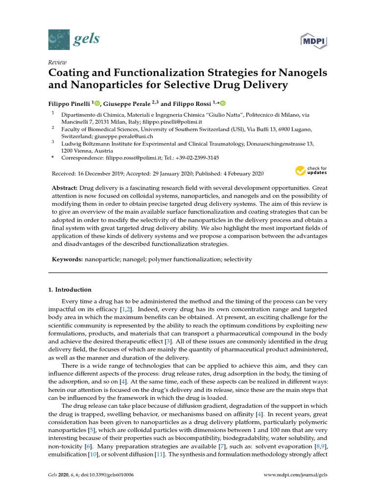 Coating And Functionalization Strategies For Nanogels And Nanoparticles