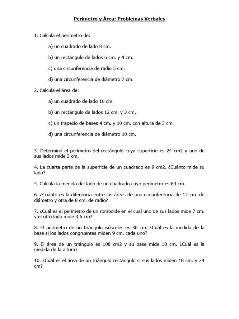 Problemas de Área y Perímetro para Primaria | PDF
