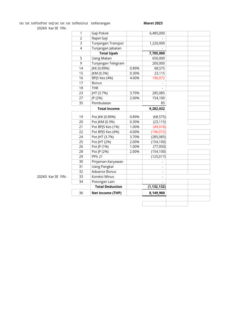 Contoh Hitungan Payroll | PDF
