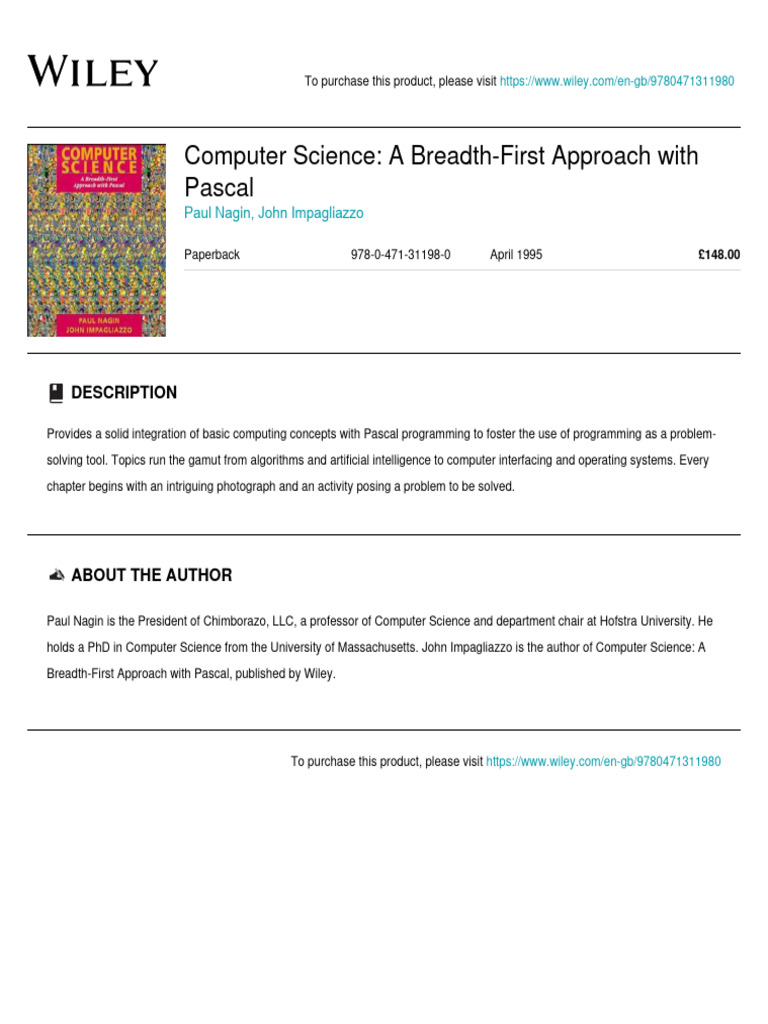 Wiley - Computer Science - A Breadth-First Approach With Pascal - 978!0!471-31198-0 | PDF