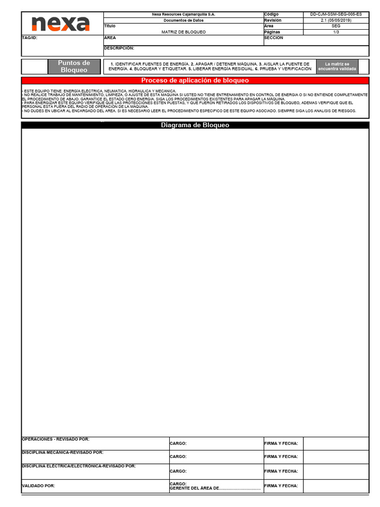 Matriz de Bloqueo de Energías Nexa | PDF | Matriz (Matemáticas) | Metrología