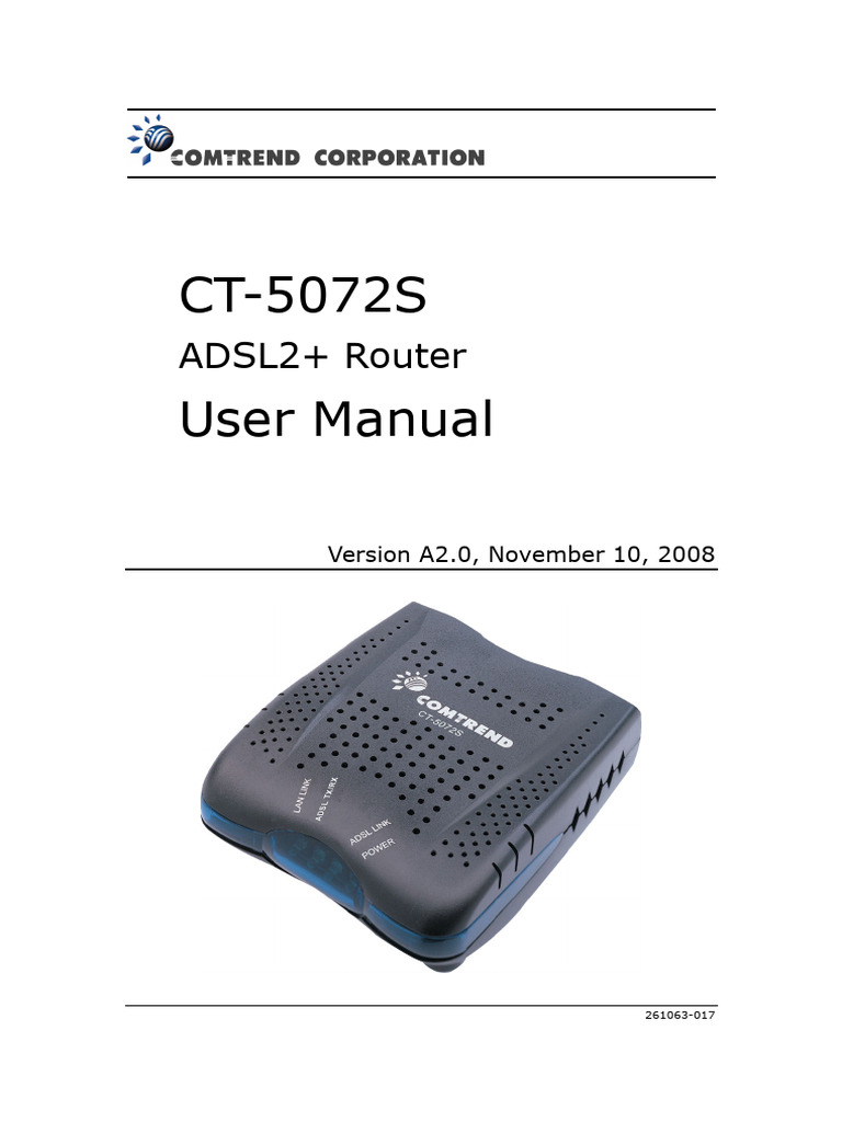 CT-5072S User Manual: ADSL2+ Router | PDF | Ip Address | Router (Computing)