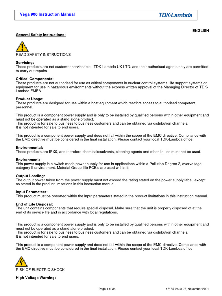 Vega 900 Installation Manual | PDF | Power Supply | Electrical Connector