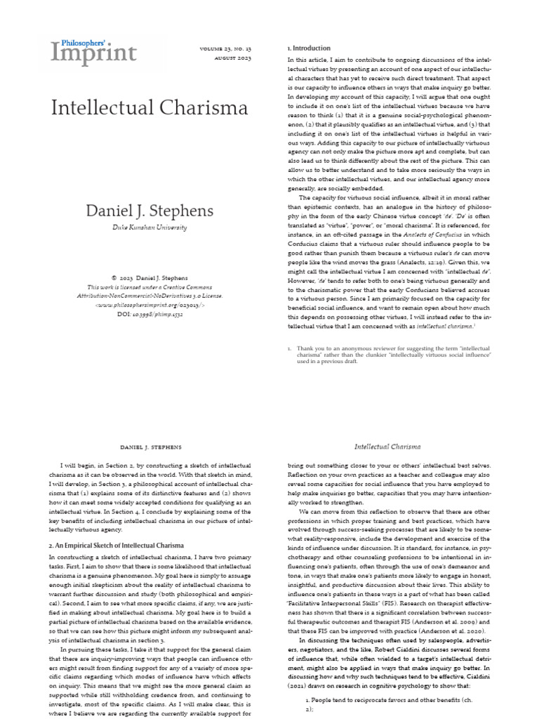 Intellectual Charisma | PDF | Affect (Psychology) | Virtue